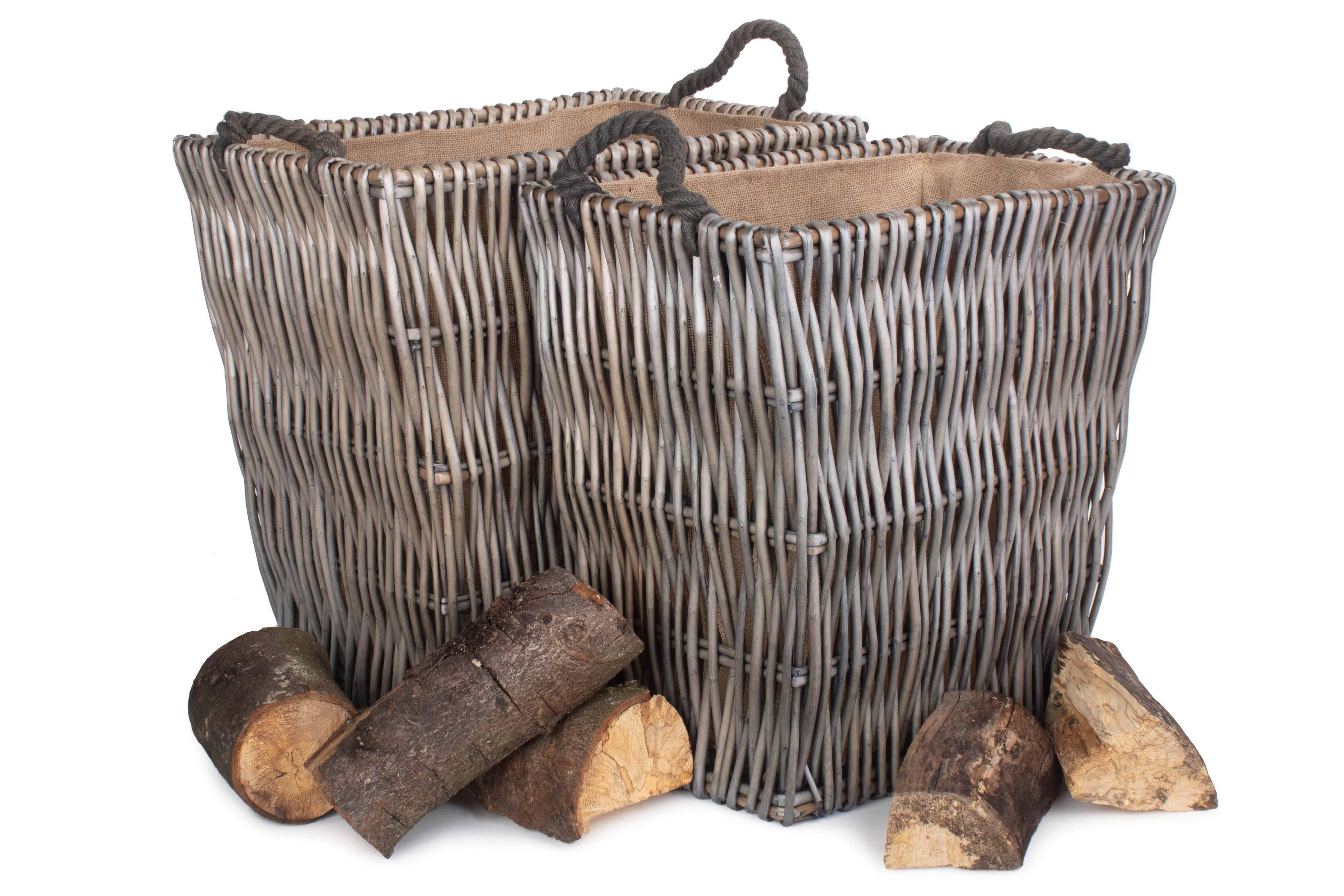 Grey Rectangular Log Basket